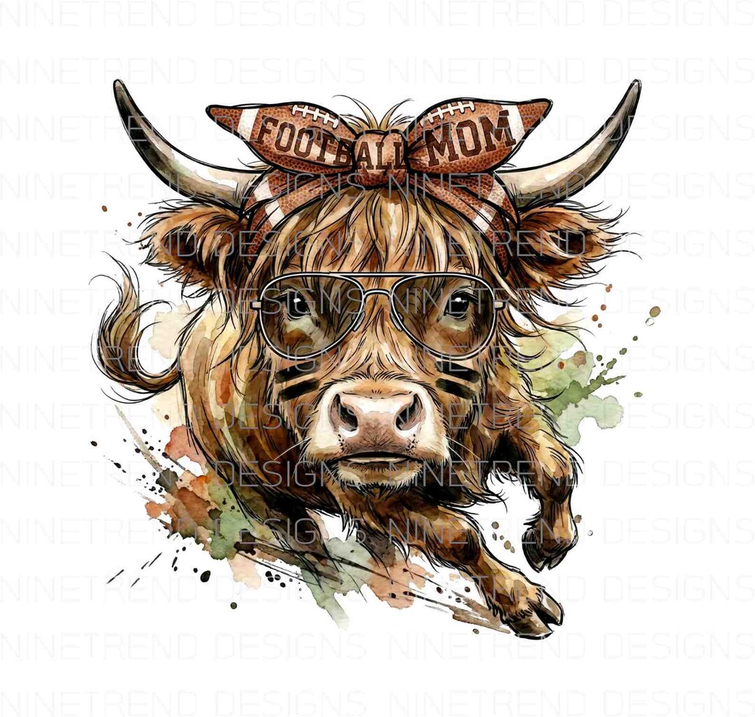 Football Mom Cow PNG, Highland Cow Football Sublimation, Game Day Cow ...