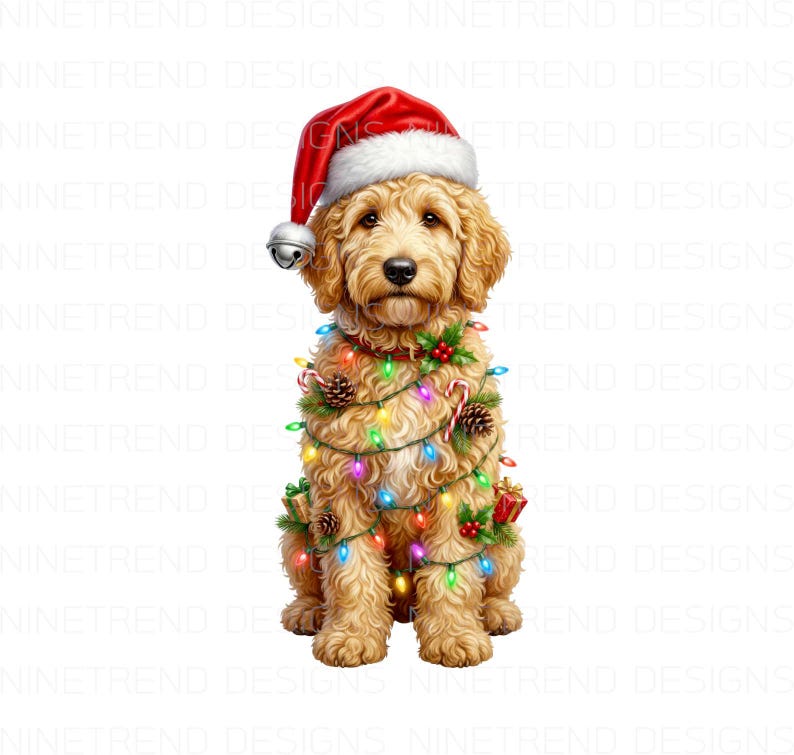 Goldendoodle Puppy Christmas PNG, Doodle Puppy Sublimation, Santa Hat ...