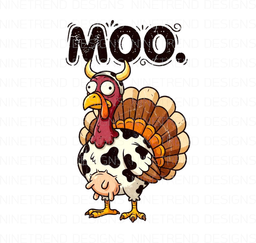 Funny Thanksgiving PNG, Turkey Cow Disguise, Retro Moo Turkey PNG ...