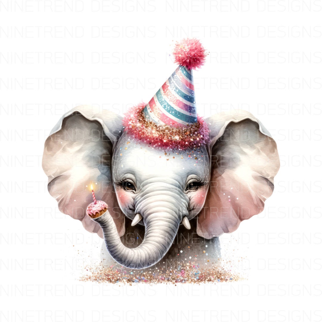 Watercolor Elephant Birthday PNG, Elephant Birthday Sublimation Design ...