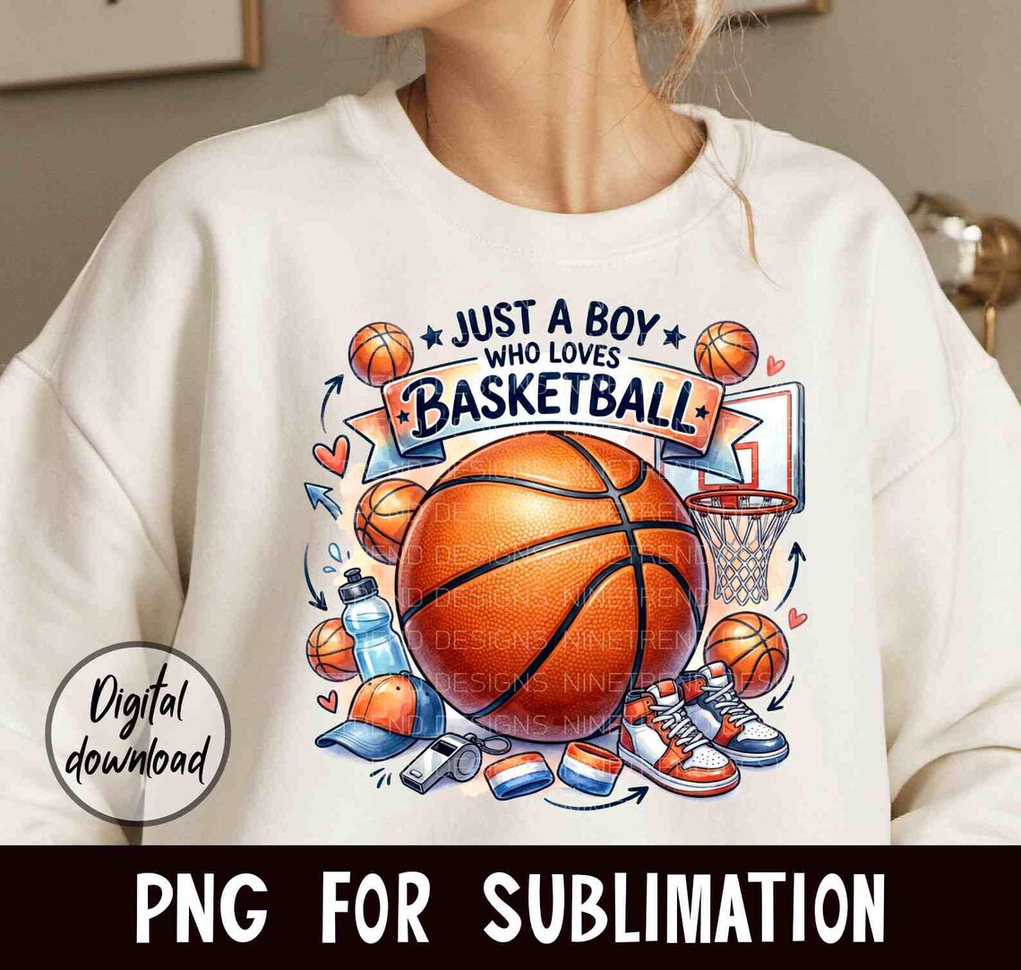 Just A Boy Who Loves Basketball PNG, Watercolor Sports Sublimation ...