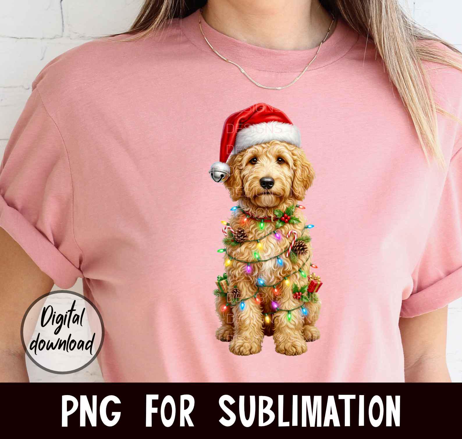 Goldendoodle Puppy Christmas PNG, Doodle Puppy Sublimation, Santa Hat ...