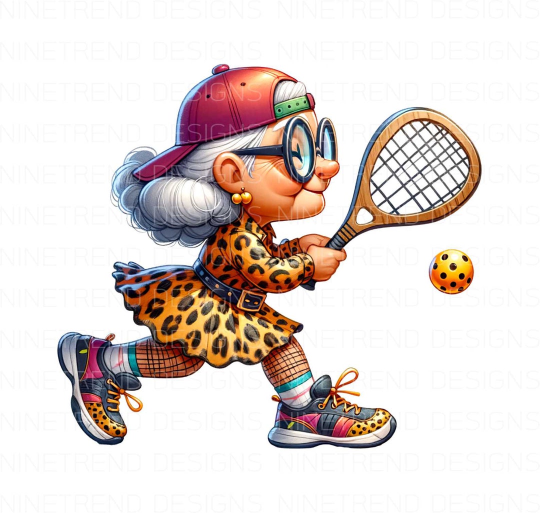 Leopard Old Lady Pickleball Watercolor PNG (digital Download) - Etsy