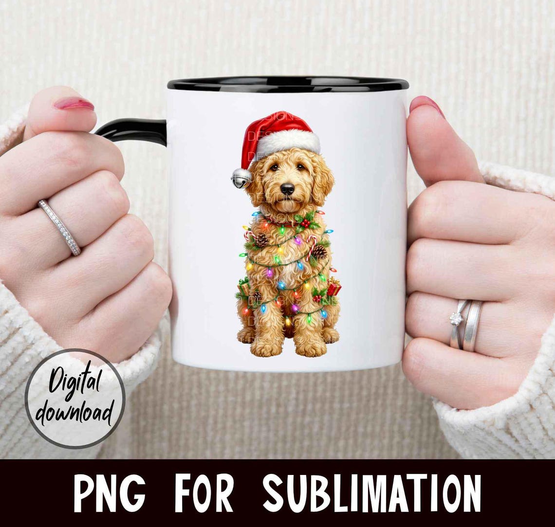 Goldendoodle Puppy Christmas PNG, Doodle Puppy Sublimation, Santa Hat ...