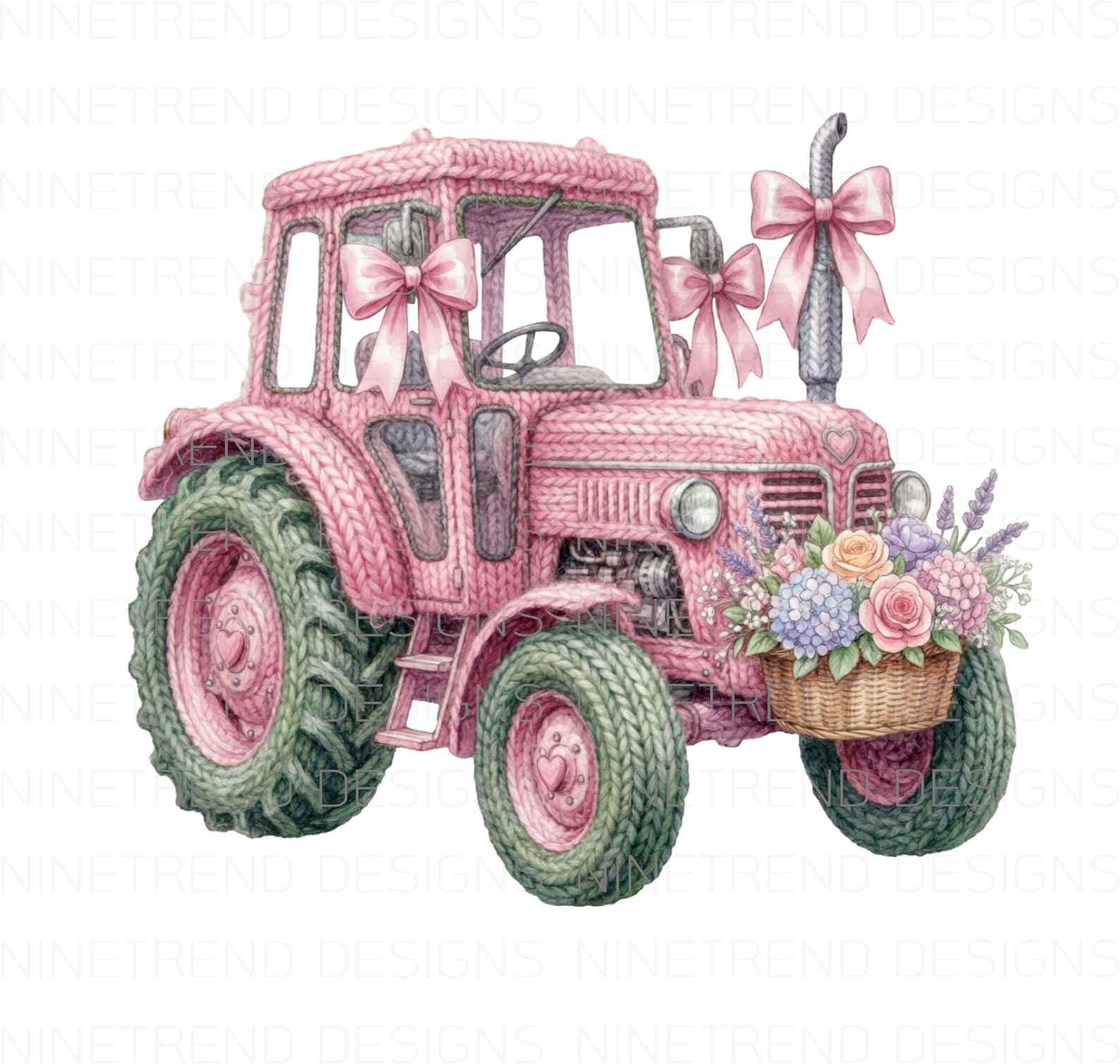 Pink Knitted Tractor PNG, Cozy Yarn Tractor Sublimation, Cute Farm ...