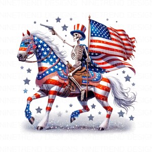 Patriotic Skeleton PNG, Funny Skeleton Sublimation PNG, Horse Patriotic ...