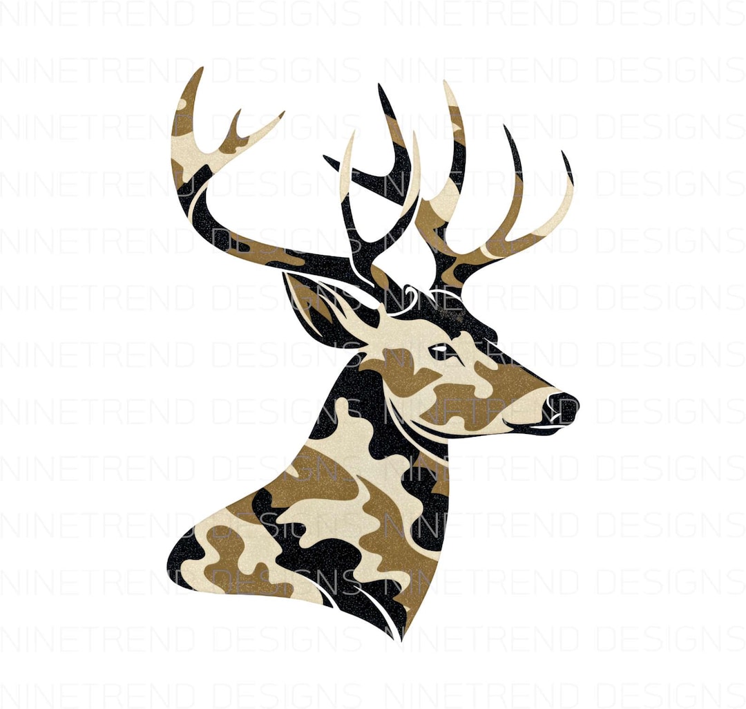Camo Deer Head PNG: Sublimation Design, Transparent Background (digital ...