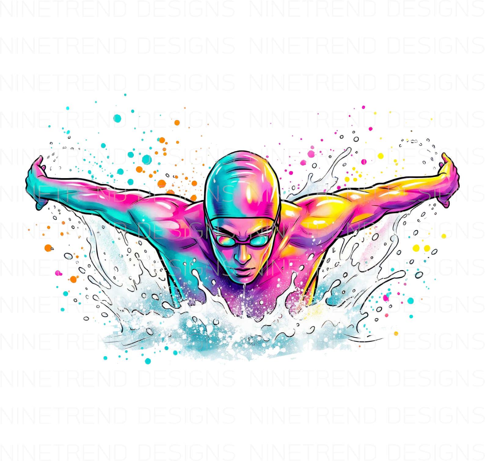 Male Swimmer Butterfly Stroke PNG, Vibrant Neon Swimming Sublimation ...