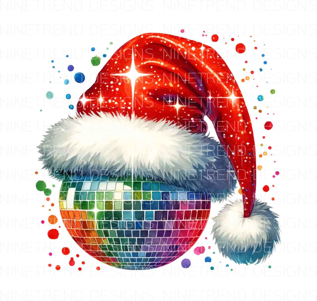 Watercolor Disco Santa Hat PNG, Retro Santa Hat Sublimation PNG ...