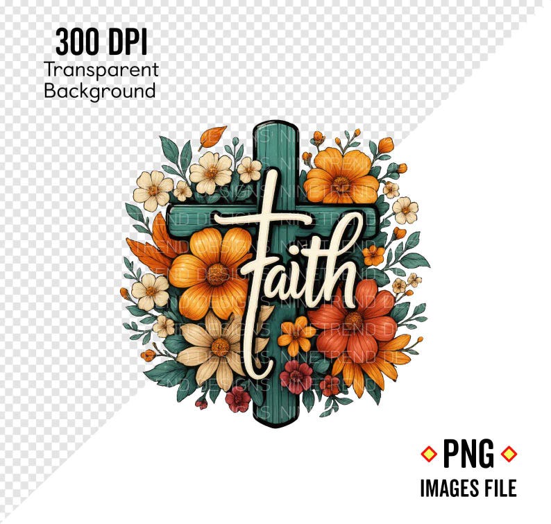 Faith Cross Flowers PNG: Christian Floral Design (digital Download ...