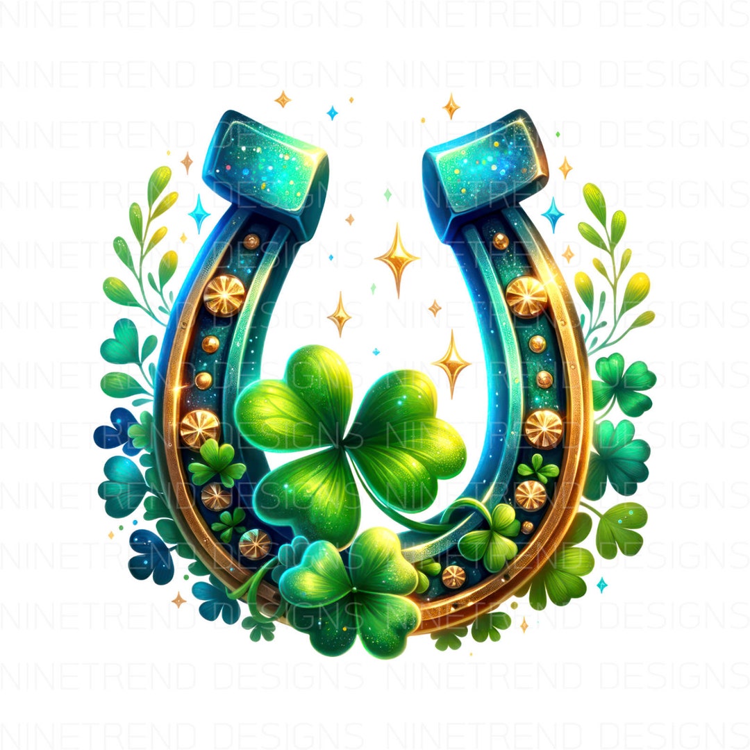 Watercolor Shamrock Horseshoe PNG: St. Patrick's Day (digital Download ...