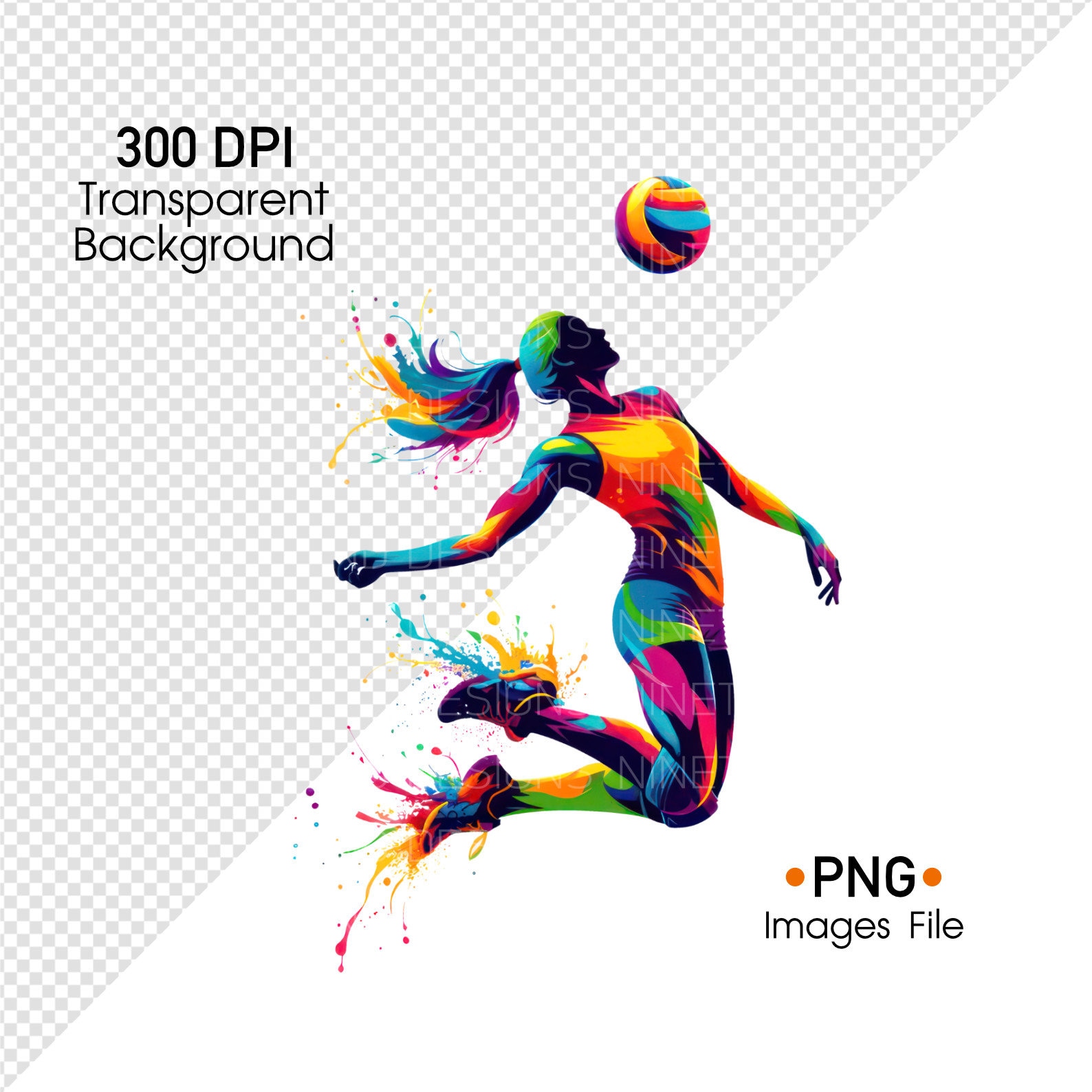 Volleyball Player Splatter Art PNG: Sublimation Design (digital ...