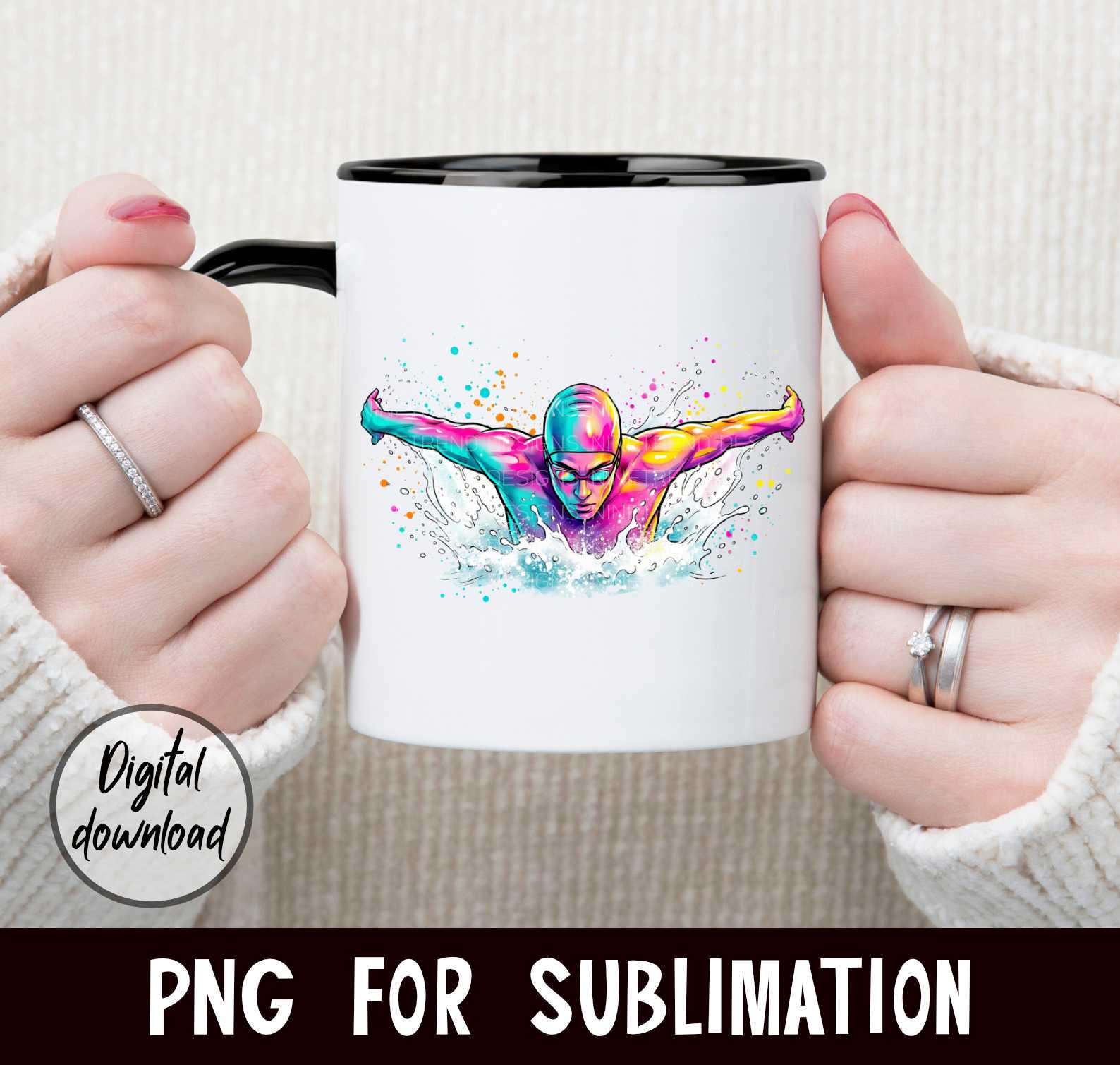 Male Swimmer Butterfly Stroke PNG, Vibrant Neon Swimming Sublimation ...