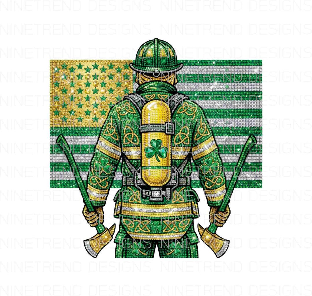 St Patricks Day Firefighter PNG, Faux Rhinestone Firefighter Png, St ...
