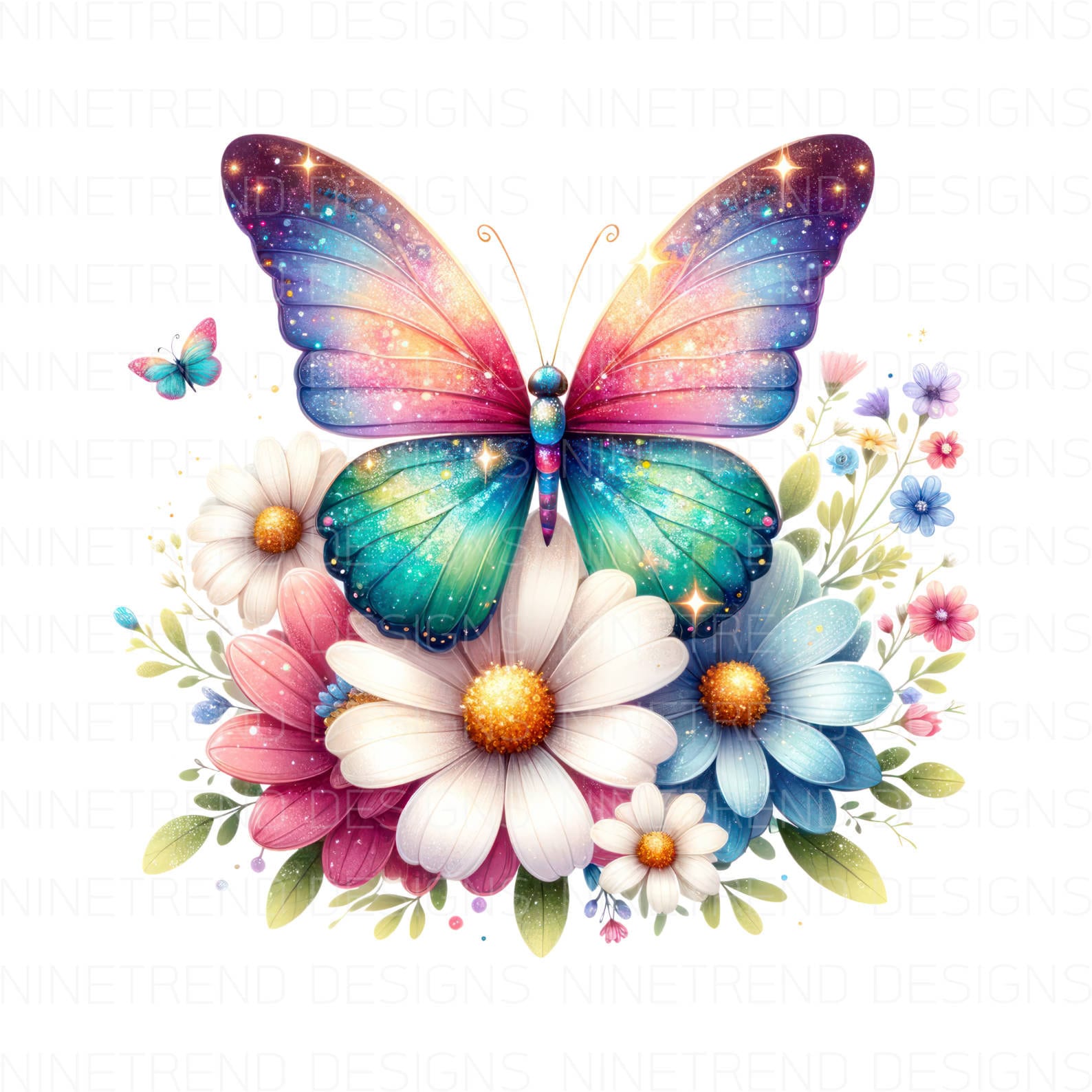 Watercolor Butterfly Flowers PNG Clipart: Glitter Illustration (digital ...