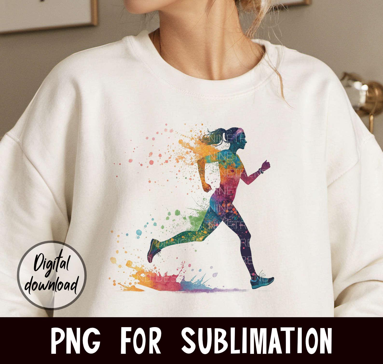 Watercolor Runner PNG: Silhouette Woman Running Sublimation (digital ...