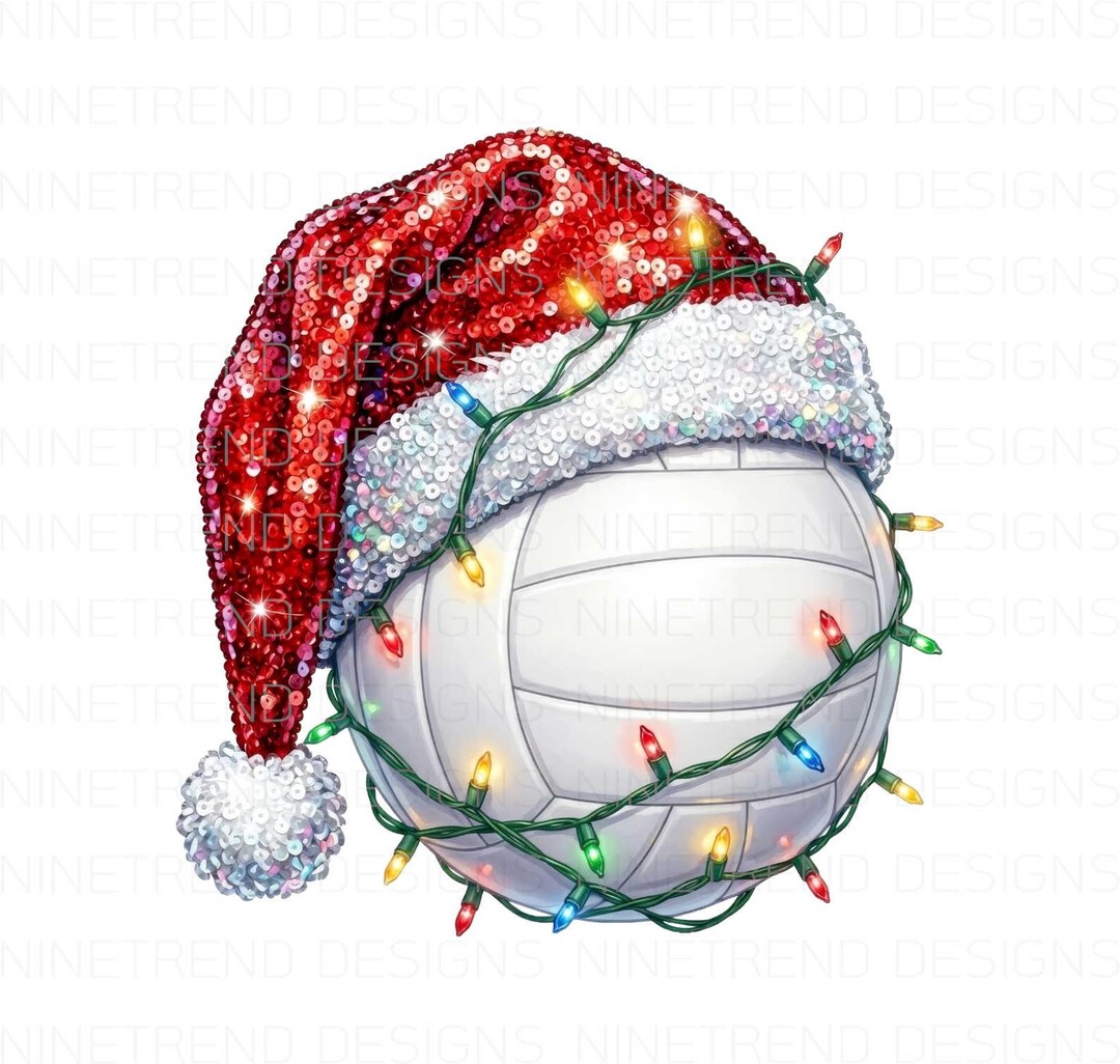 Christmas Volleyball PNG, Sequin Santa Hat Sublimation, Glitter Sports ...