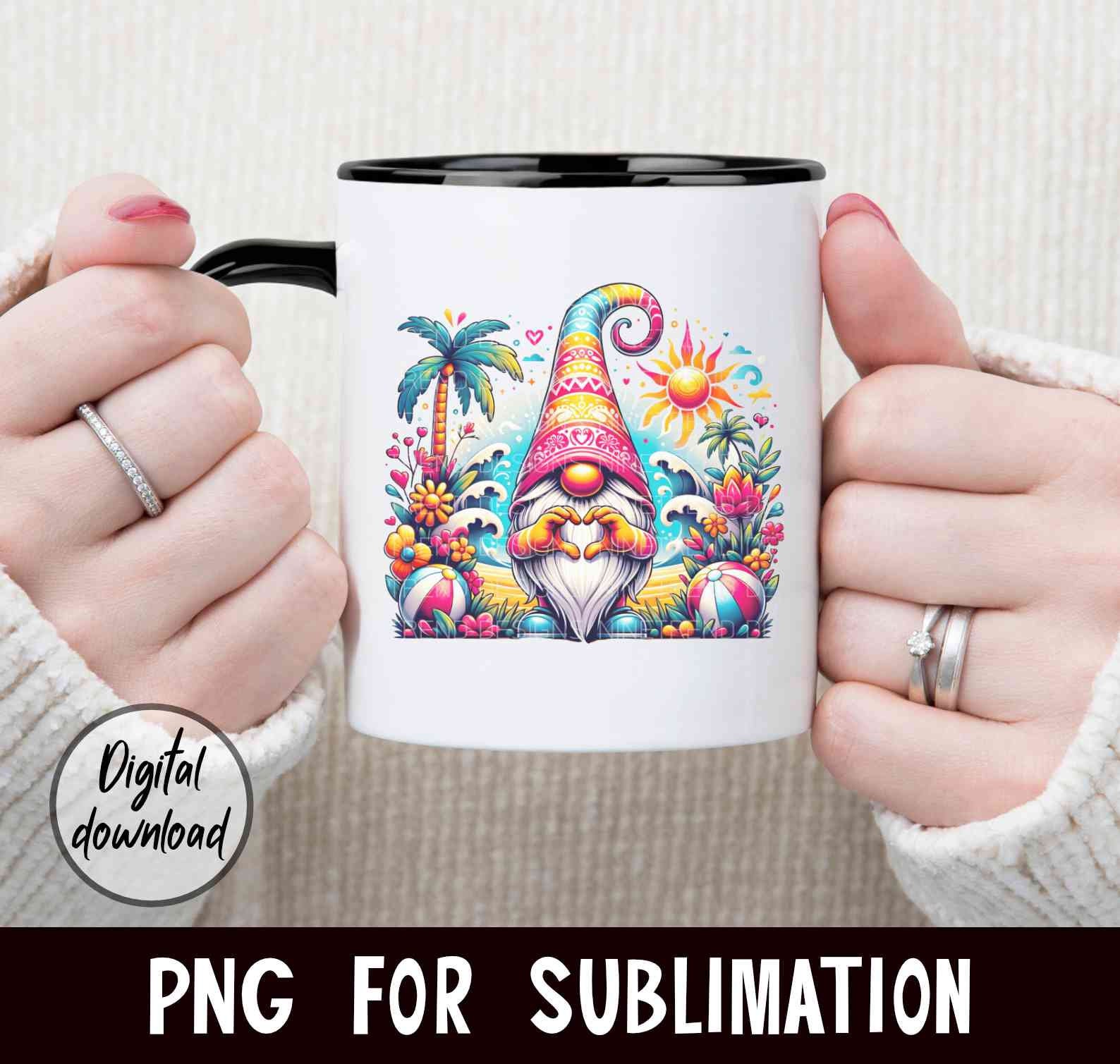 Watercolor Summer Gnome PNG: Beach Vibes Sublimation Design (digital ...