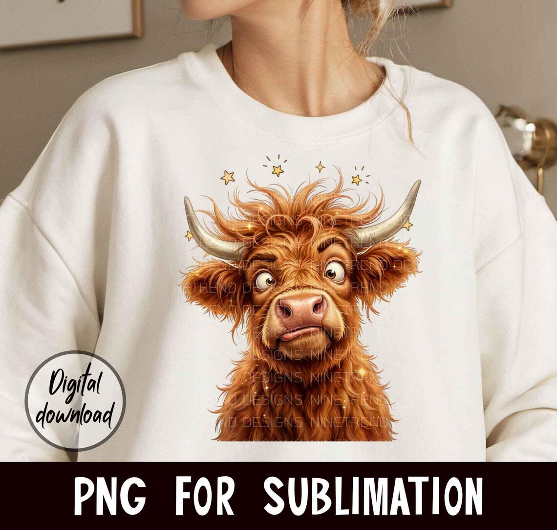 Funny Highland Cow PNG, Goofy Cow Face Sublimation, Cute Farm Cow ...