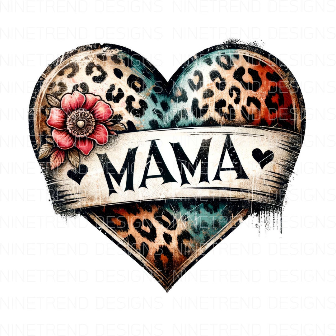 Mama Heart Leopard PNG, Mother's Day Sublimation PNG, Watercolor Heart ...