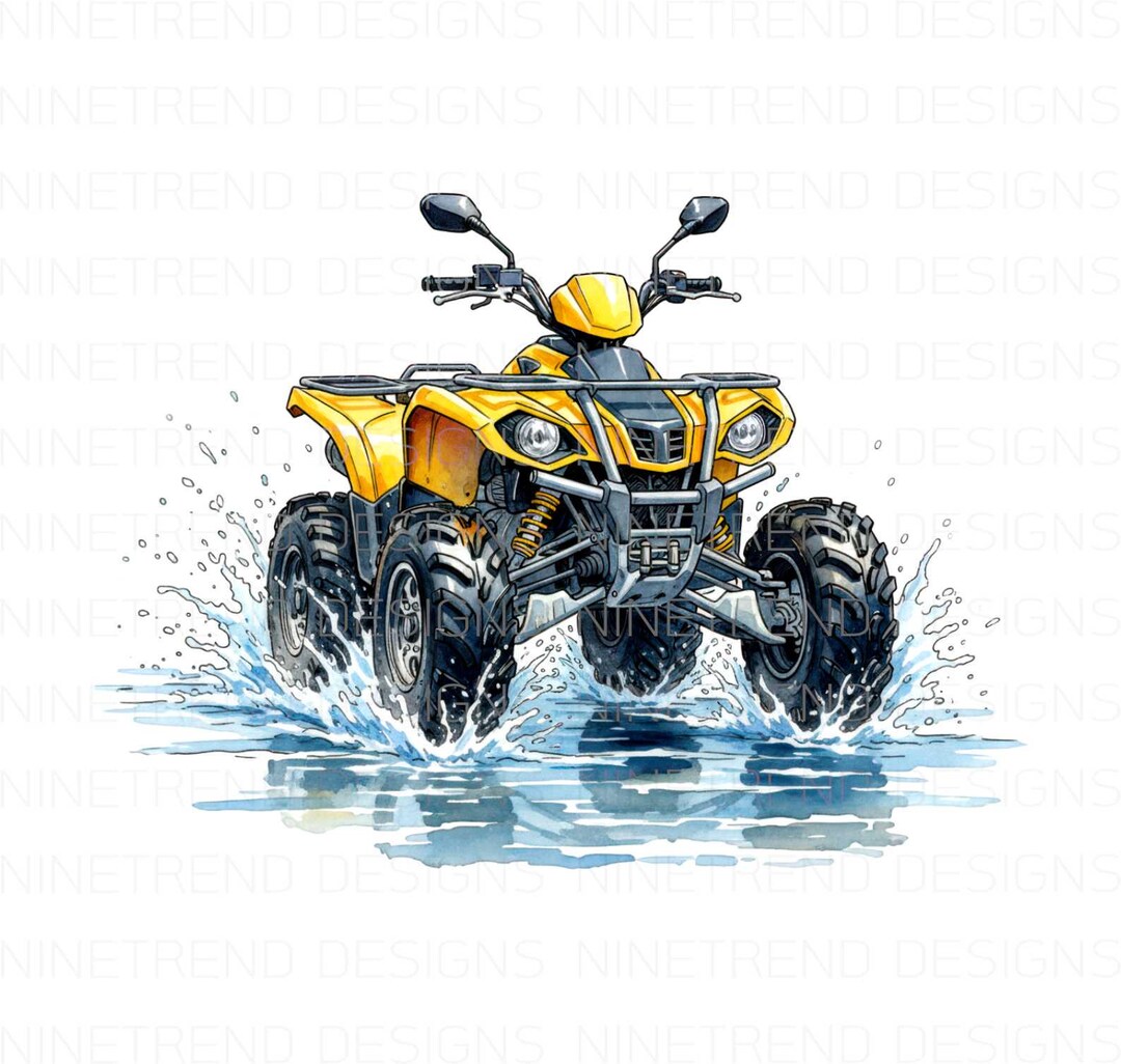 Yellow ATV Watercolor Clipart | Offroad River Adventure PNG (digital ...