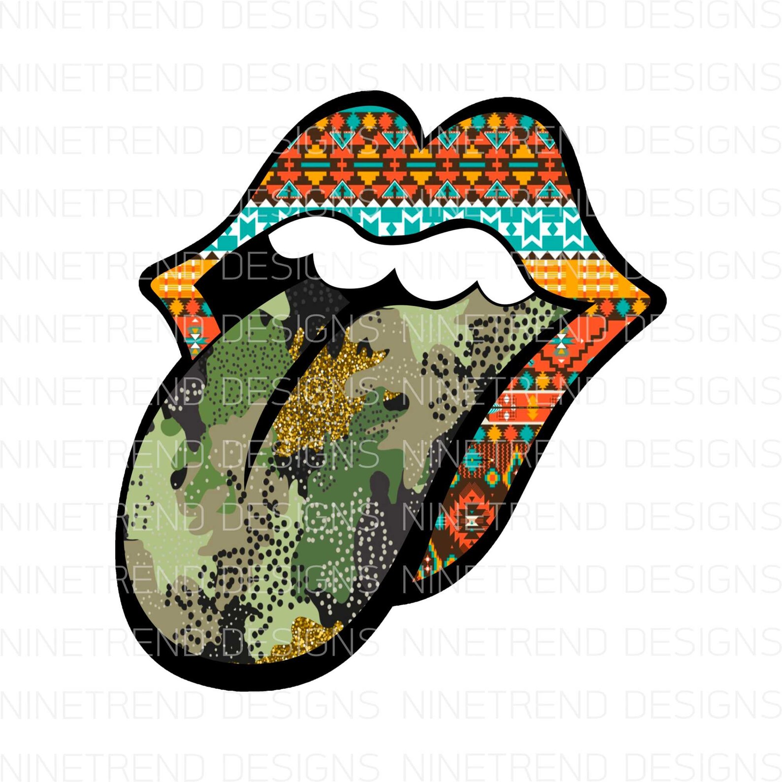 Tongue Aztec and Camouflage Lips PNG Sublimation Designs | Etsy