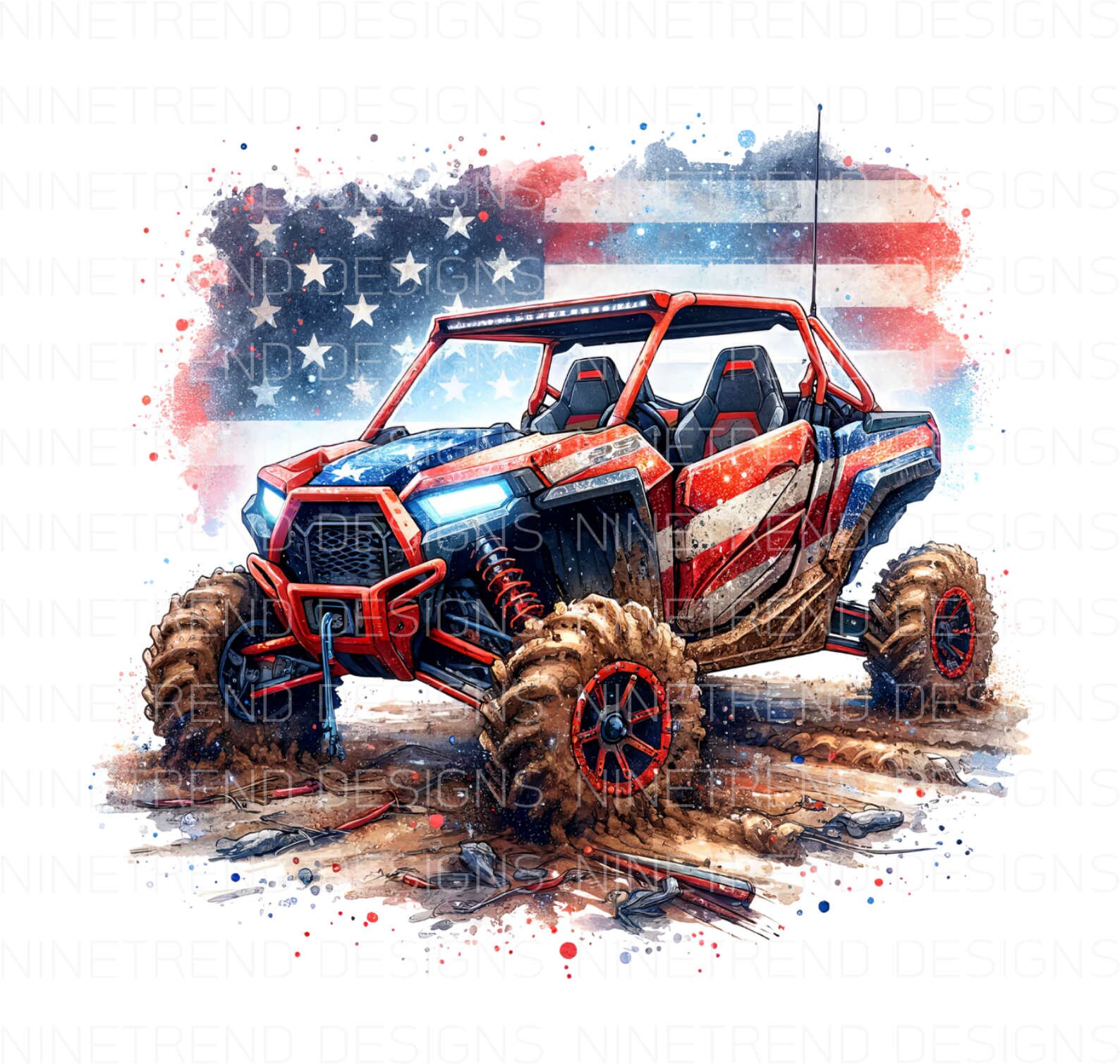Patriotic UTV Rzr Watercolor PNG: American Flag Sublimation (digital ...