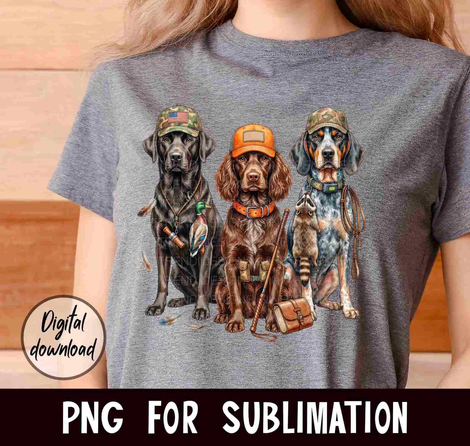 Hunting Dogs Trio PNG, Lab Spaniel Coonhound Sublimation, Duck and ...