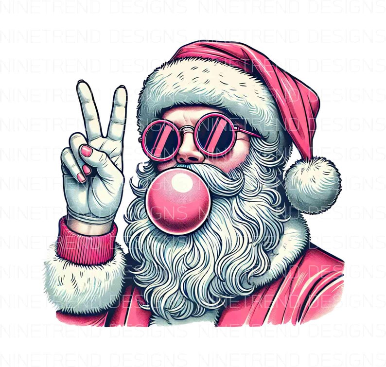 Retro Santa Christmas Blowing Bubble PNG, Funny Christmas Sublimation PNG, Vintage Santa Shirt ...