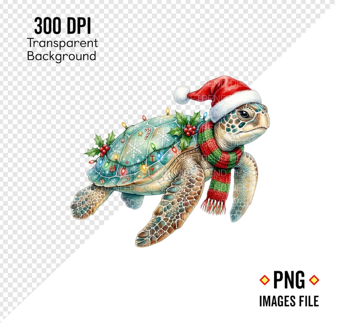 Christmas Sea Turtle PNG, Watercolor Sea Turtle Sublimation, Watercolor ...