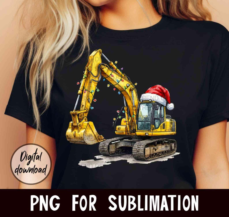 Christmas Excavator PNG, Santa Hat Digger Sublimation, Construction ...