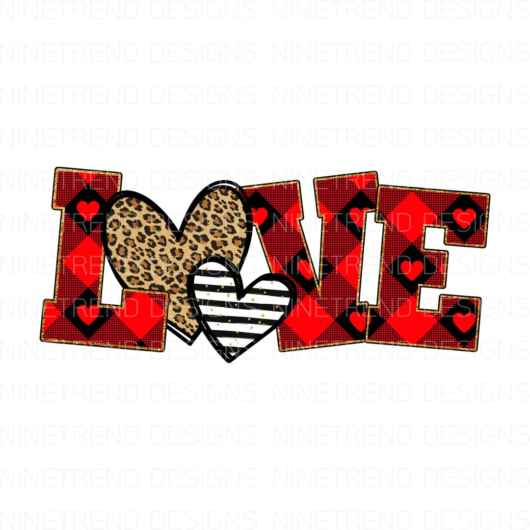 Red Plaid Love Hearts PNG File: Valentine Sublimation Design (digital ...