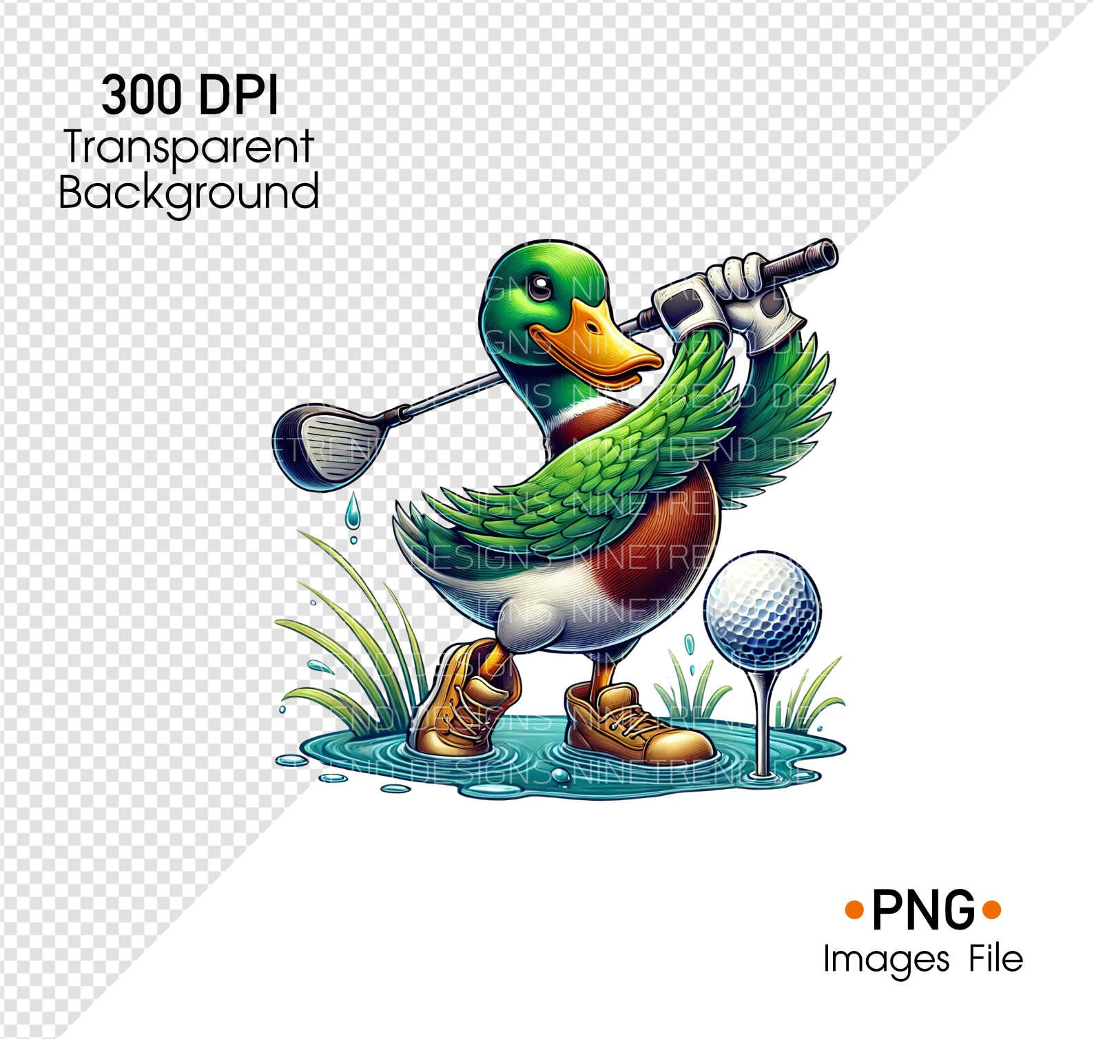 Funny Golfing Mallard Duck PNG: Golf Club Shirt Design (digital ...