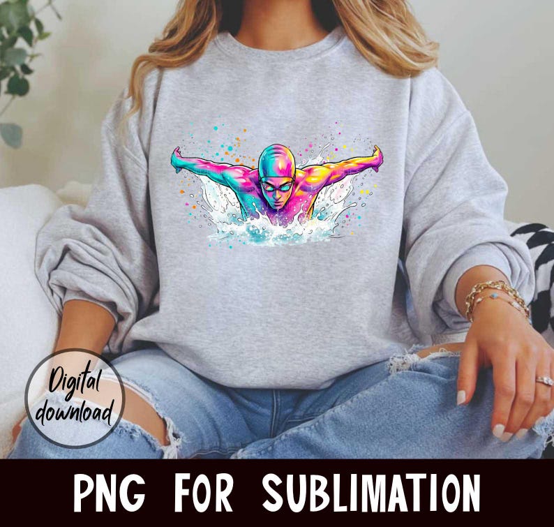 Male Swimmer Butterfly Stroke PNG, Vibrant Neon Swimming Sublimation ...