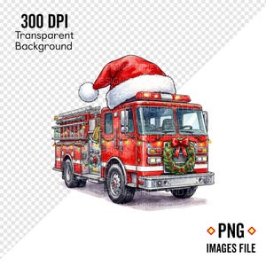 Christmas Fire Truck PNG, Firefighter Holiday Sublimation, Santa Hat ...
