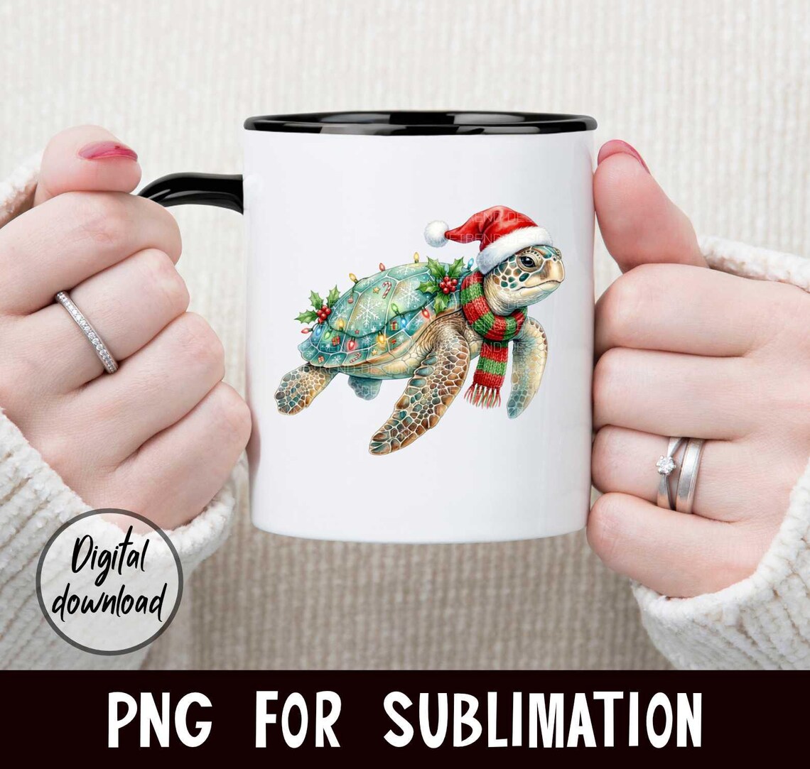 Christmas Sea Turtle PNG, Watercolor Sea Turtle Sublimation, Watercolor ...