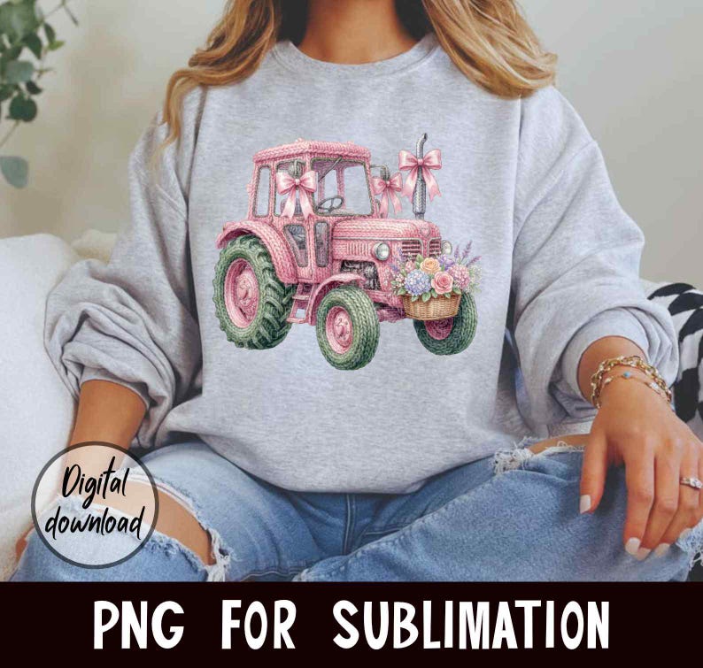 Pink Knitted Tractor PNG, Cozy Yarn Tractor Sublimation, Cute Farm ...