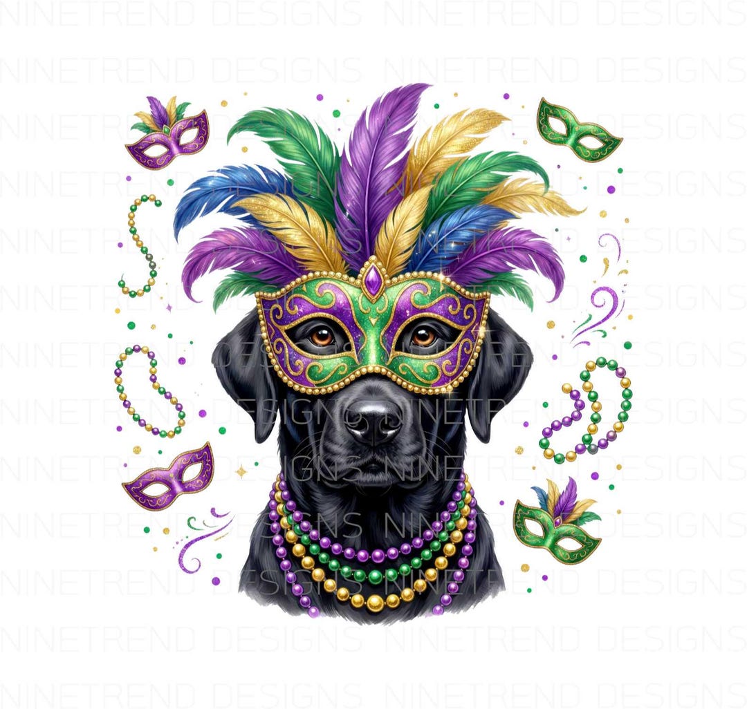 Mardi Gras Black Labrador PNG, Dog Carnival Mask Sublimation, New ...