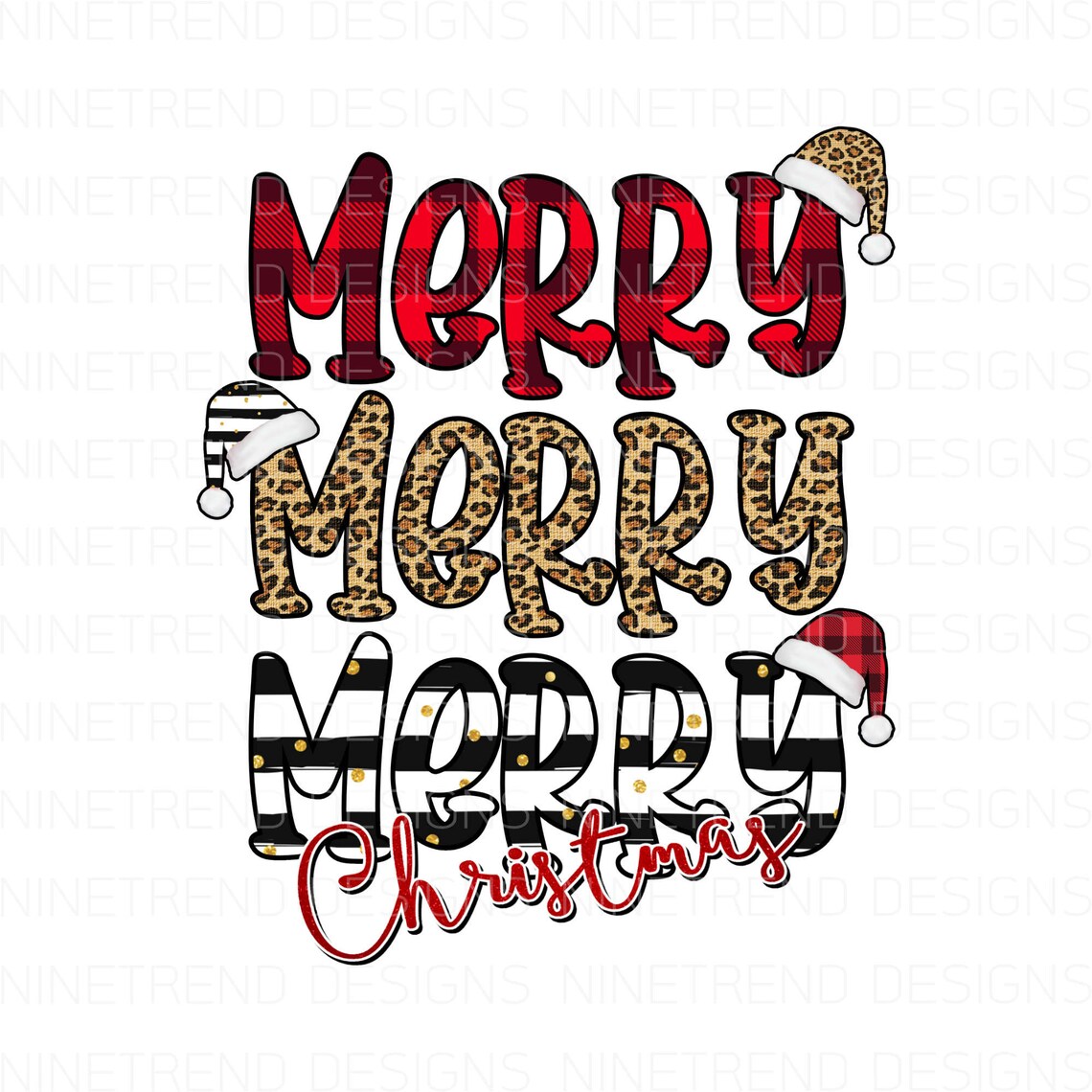 Merry Christmas Leopard Buffalo Plaid Stripe PNG Christmas - Etsy