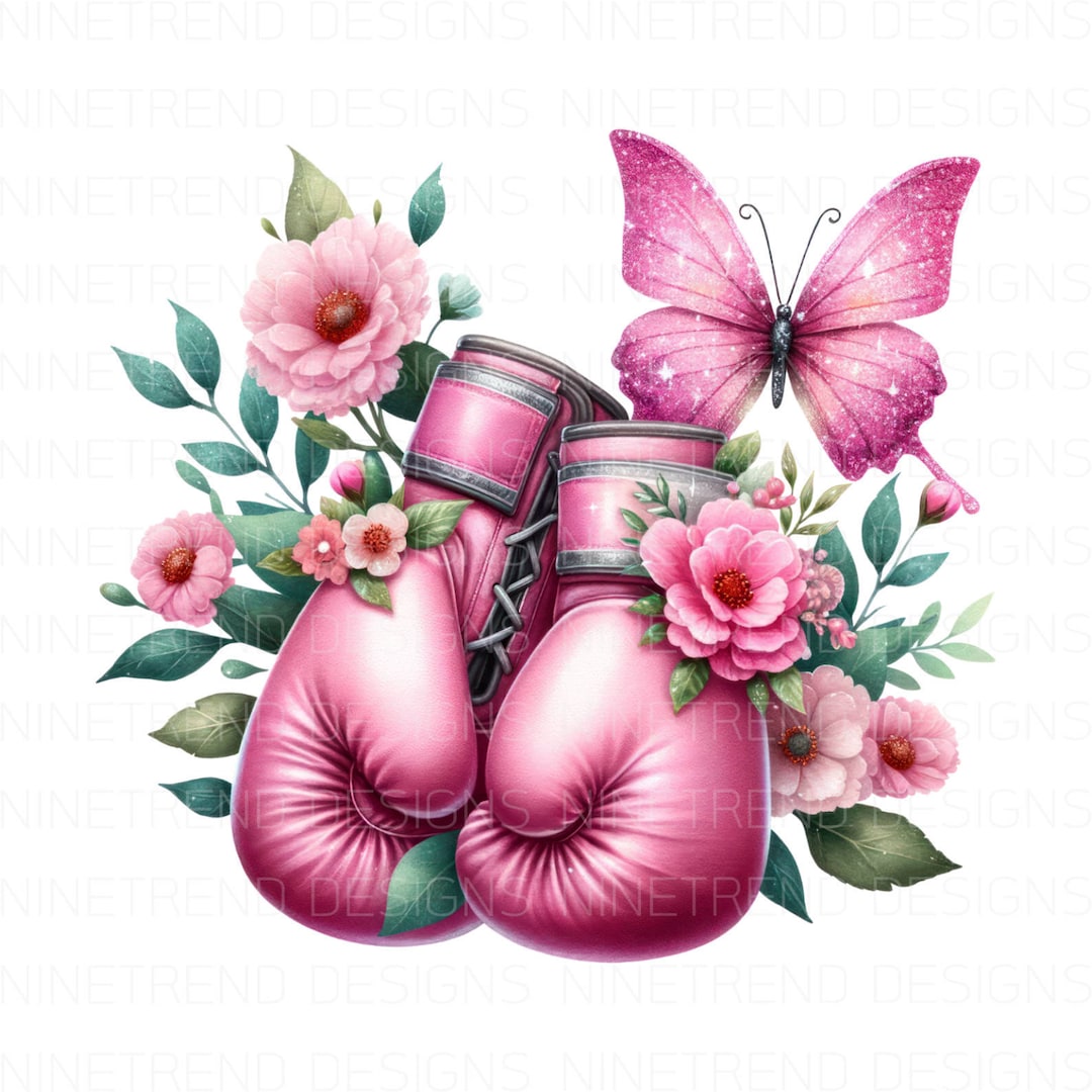 Cancer Boxing Gloves With Butterfly Flowers PNG, Cancer Awareness ...