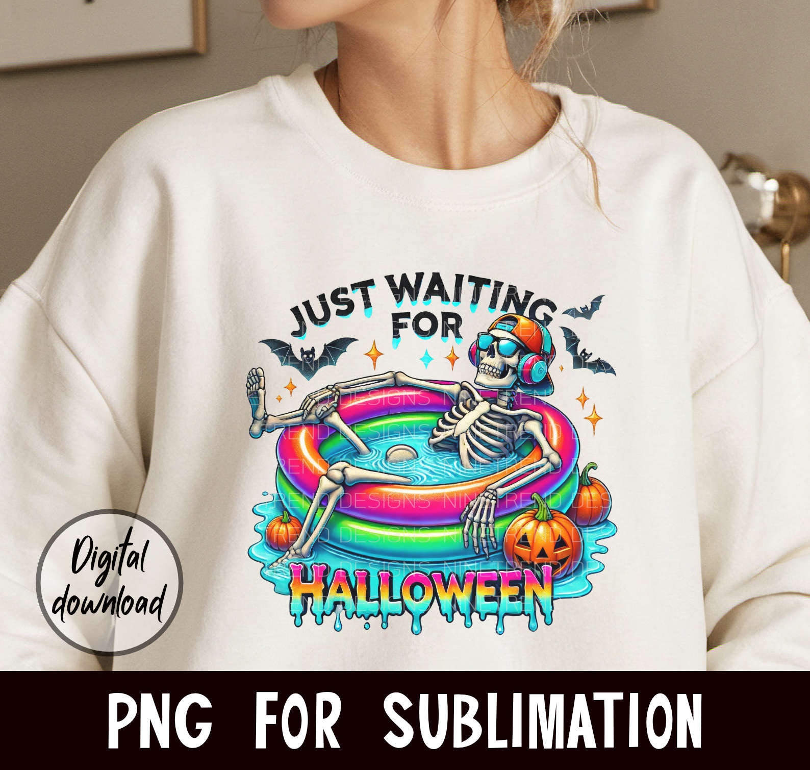 Skeleton Waiting for Halloween PNG: Spooky Summer Sublimation (digital ...