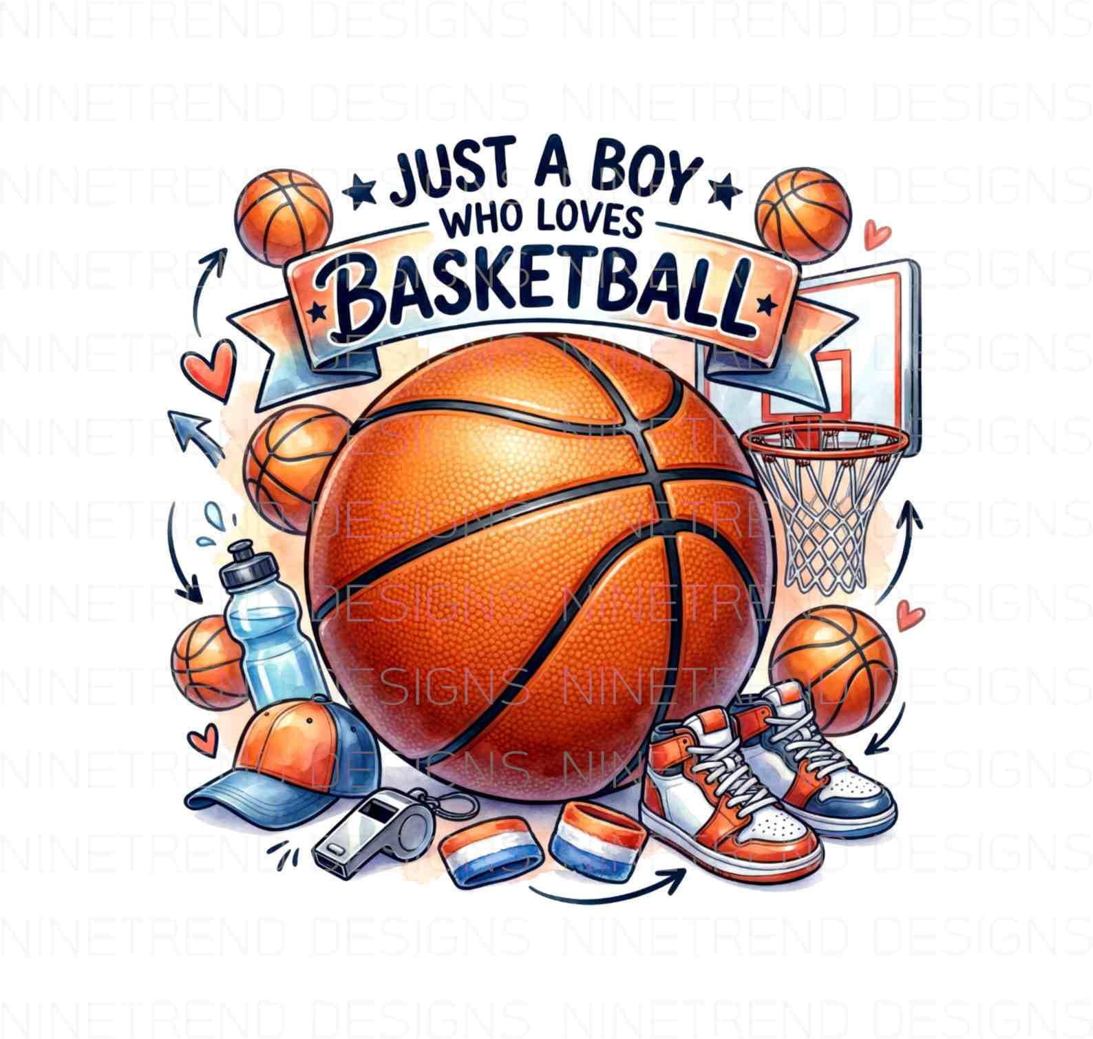 Just A Boy Who Loves Basketball PNG, Watercolor Sports Sublimation ...