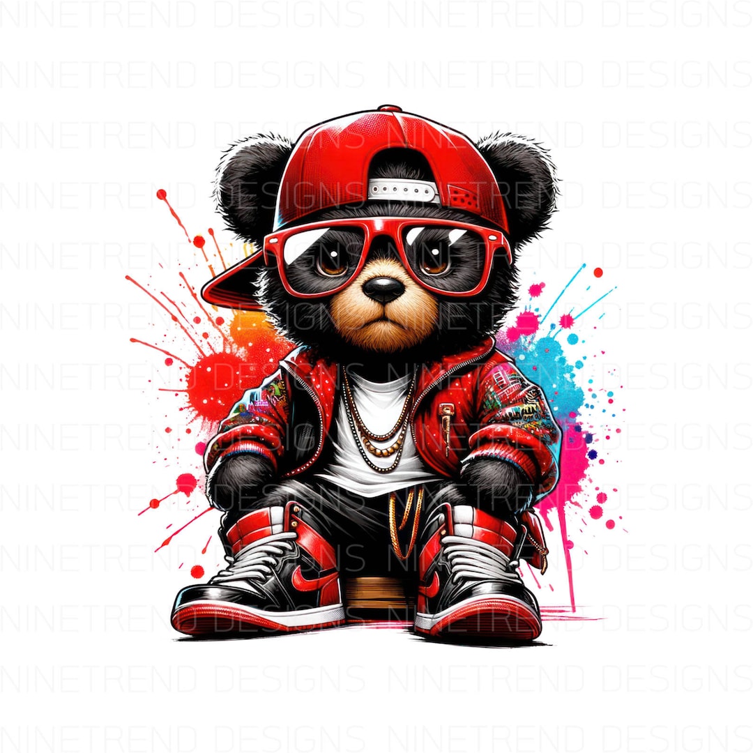 Hip Hop Teddy Bear PNG: Watercolor Clipart, Tee Shirt Design (digital ...