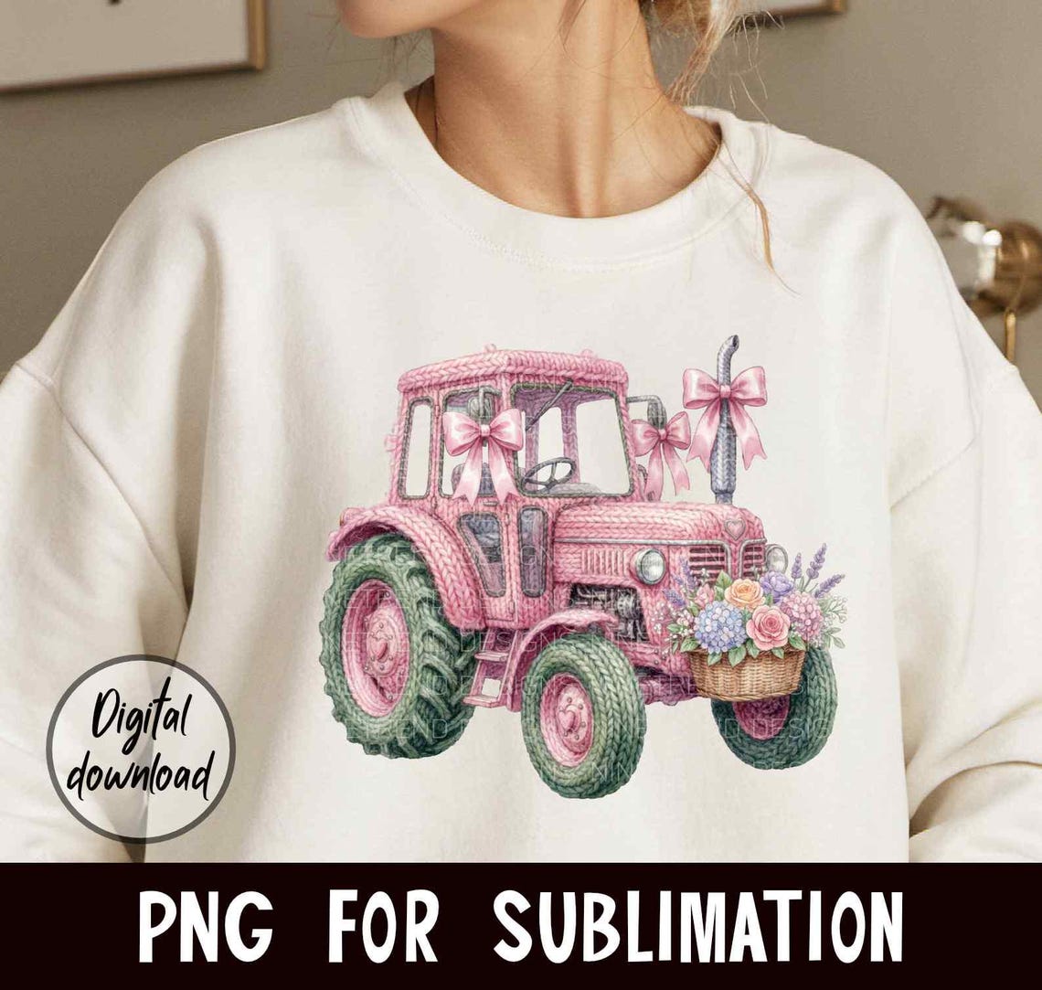 Pink Knitted Tractor PNG, Cozy Yarn Tractor Sublimation, Cute Farm ...