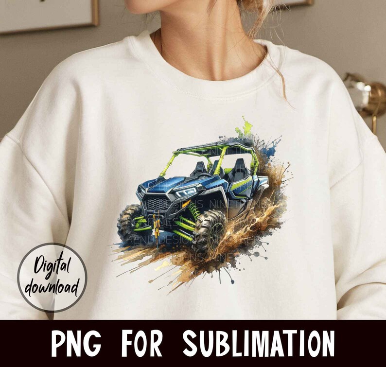 Watercolor UTV PNG: Dark Blue Mud, RZR Sublimation Design (digital ...