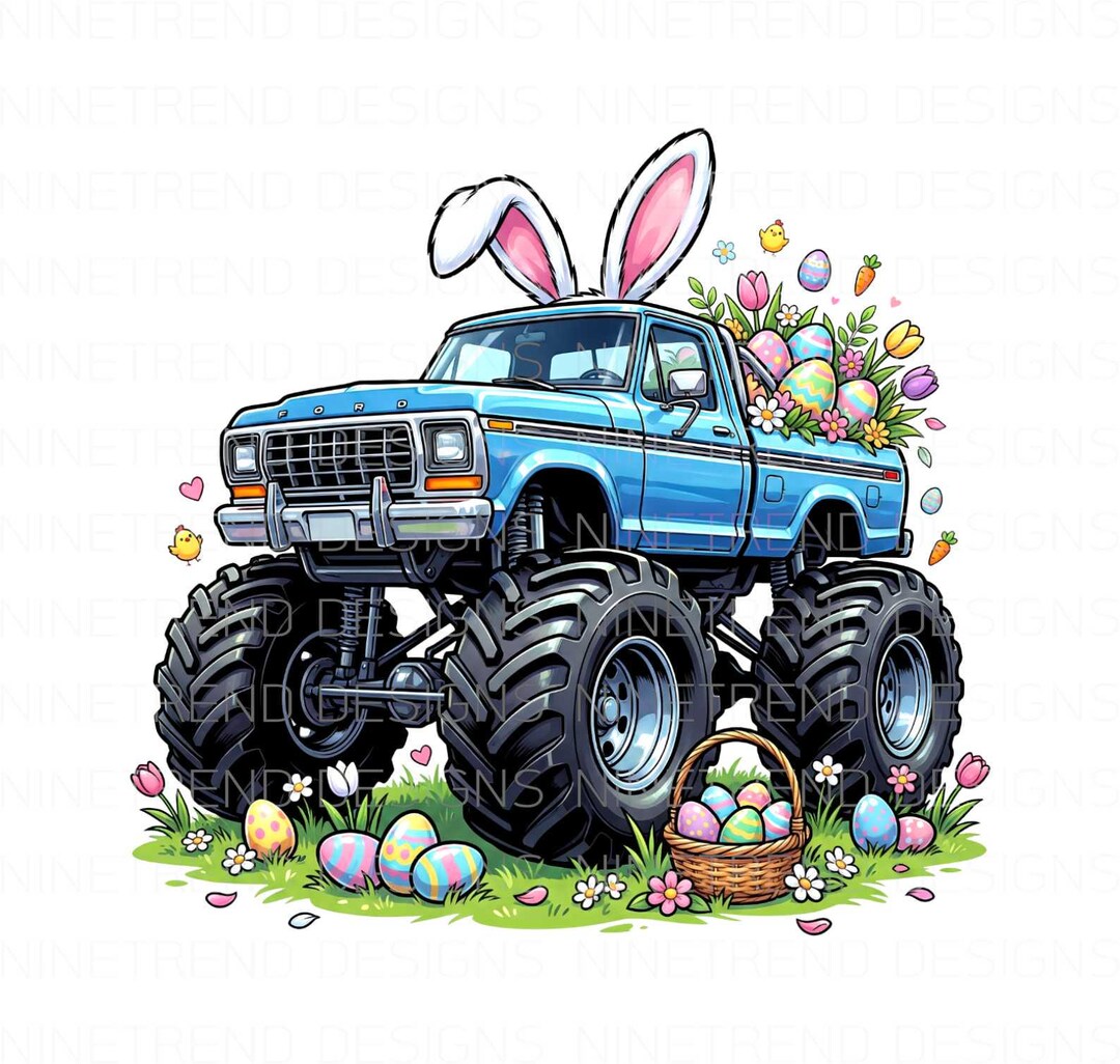 Easter Monster Truck PNG, Bunny Ears Pickup Truck Sublimation, Boys ...