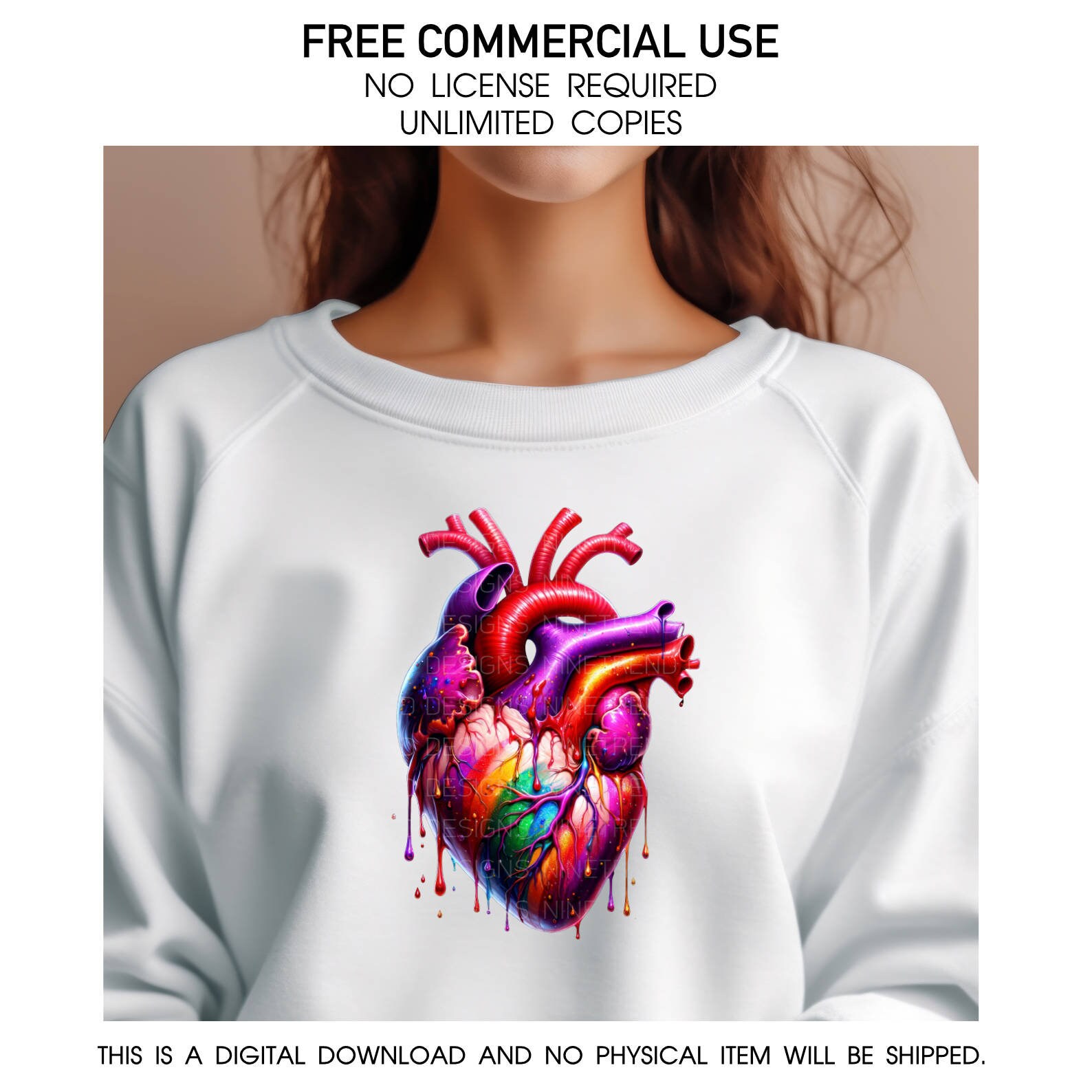 Watercolor Anatomical Heart Mardi Gras Clipart: Printable T-shirt Art ...