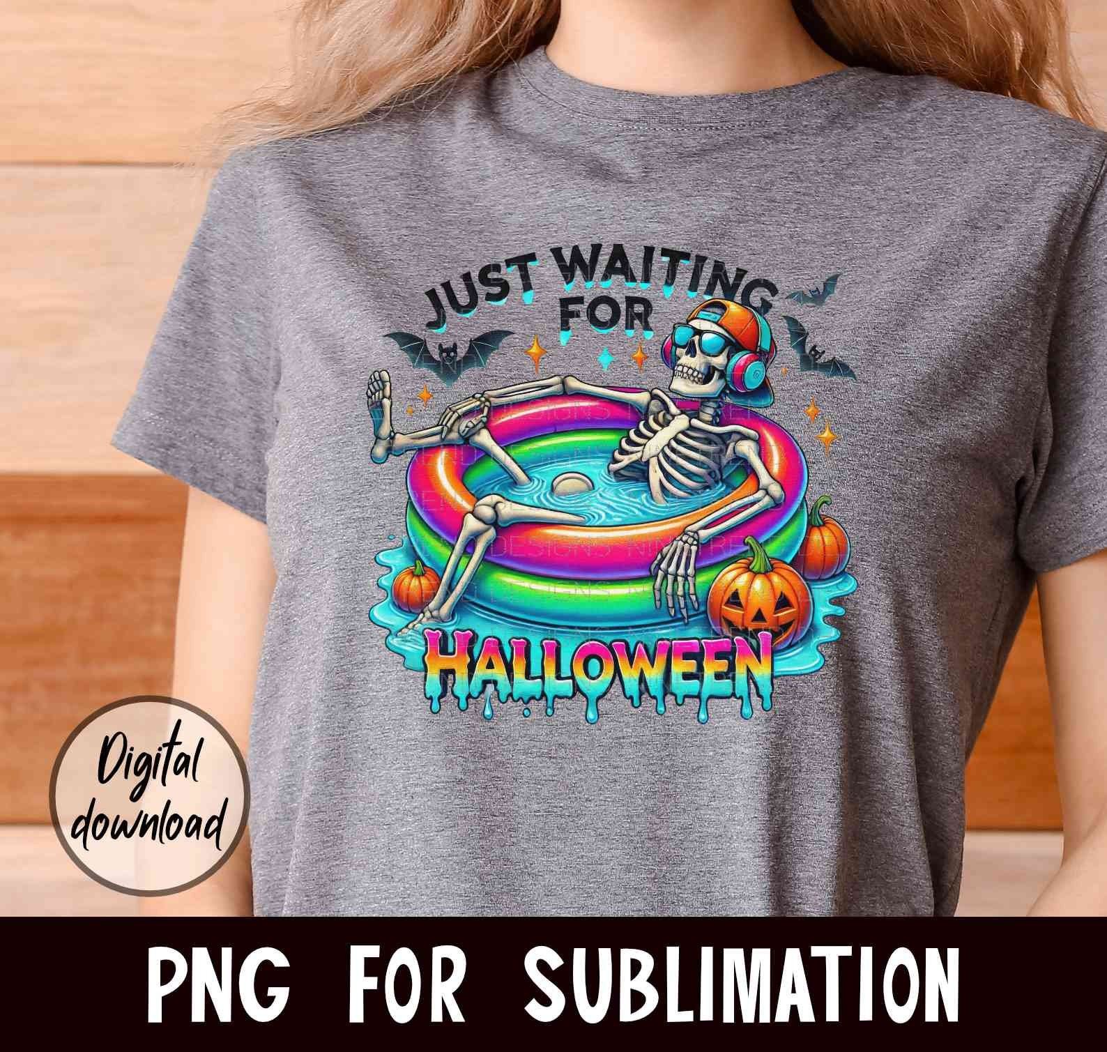 Skeleton Waiting for Halloween PNG: Spooky Summer Sublimation (digital ...
