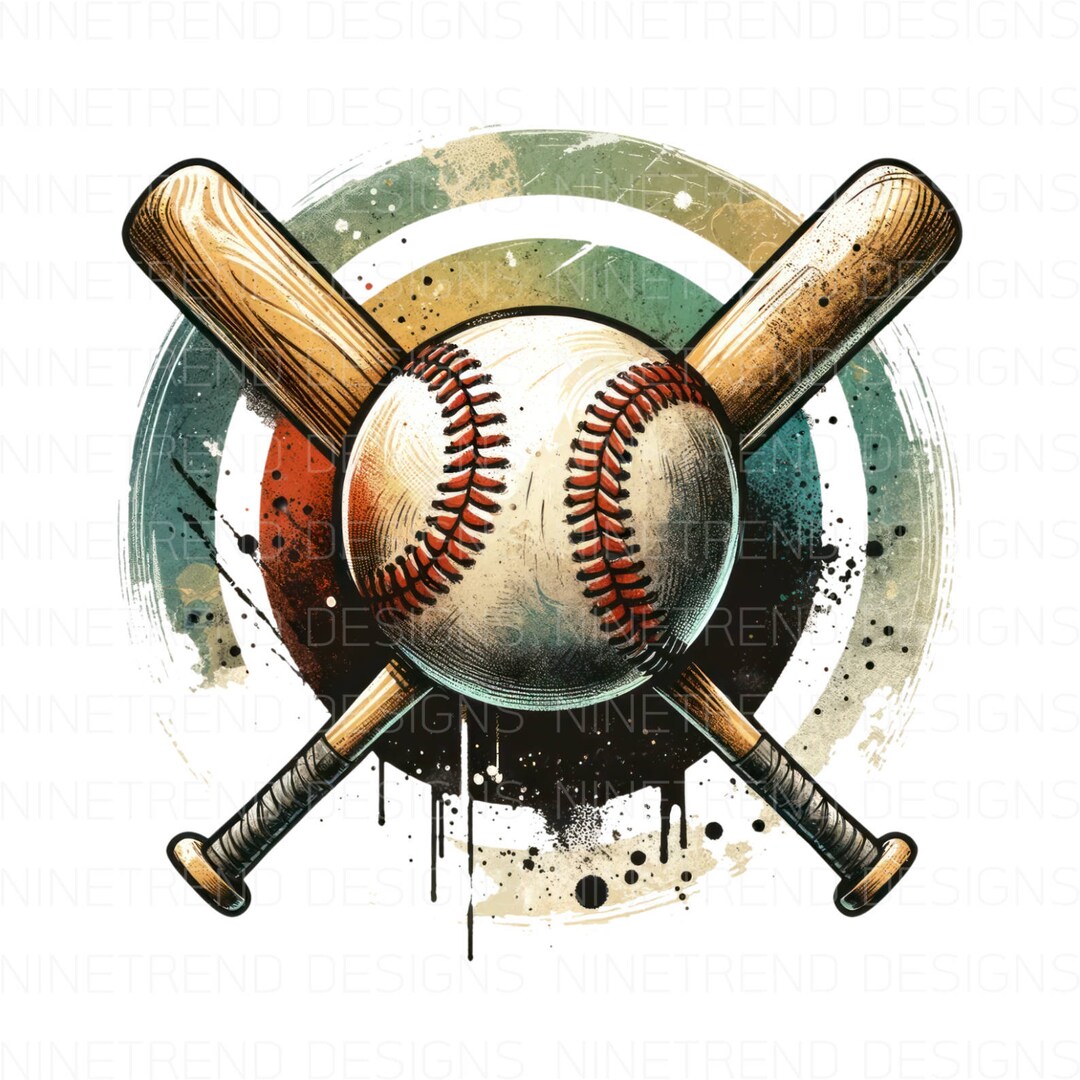 Watercolor Retro Baseball Clipart PNG, Baseball Bat Sublimation Png ...
