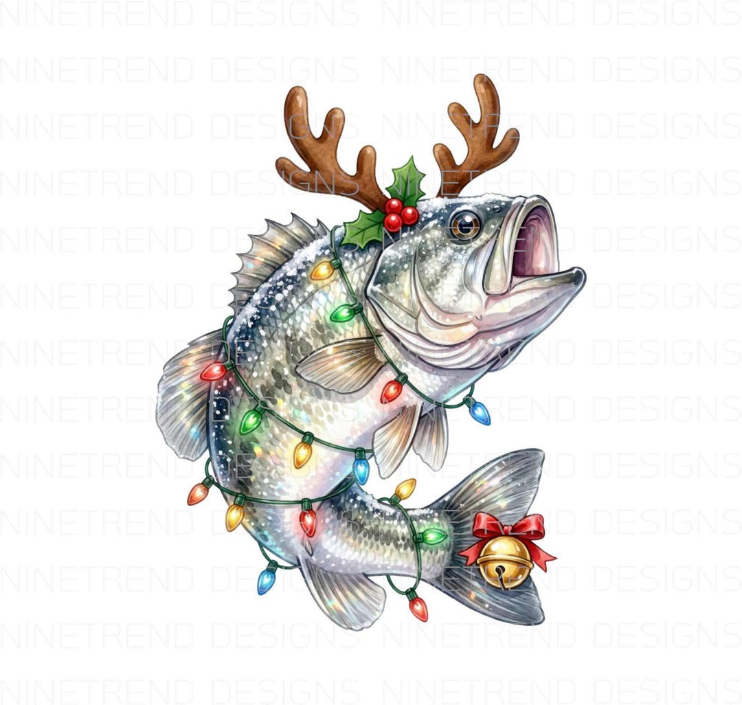 Christmas Bass Fish PNG, Reindeer Fish Sublimation, Holiday Fishing ...